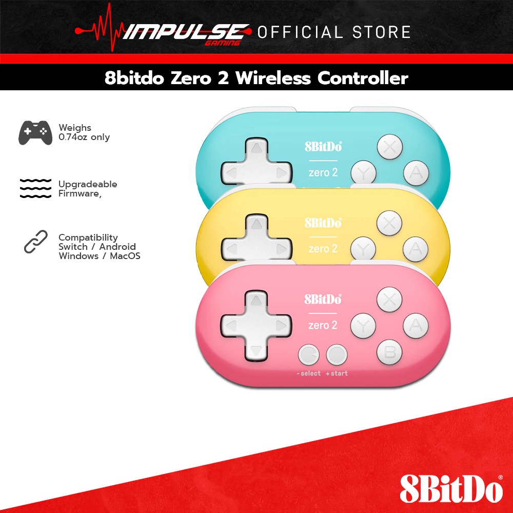 8BitDo Zero 2 Bluetooth Gamepad - Yellow, Turquoise, Pink (for Nintendo ...