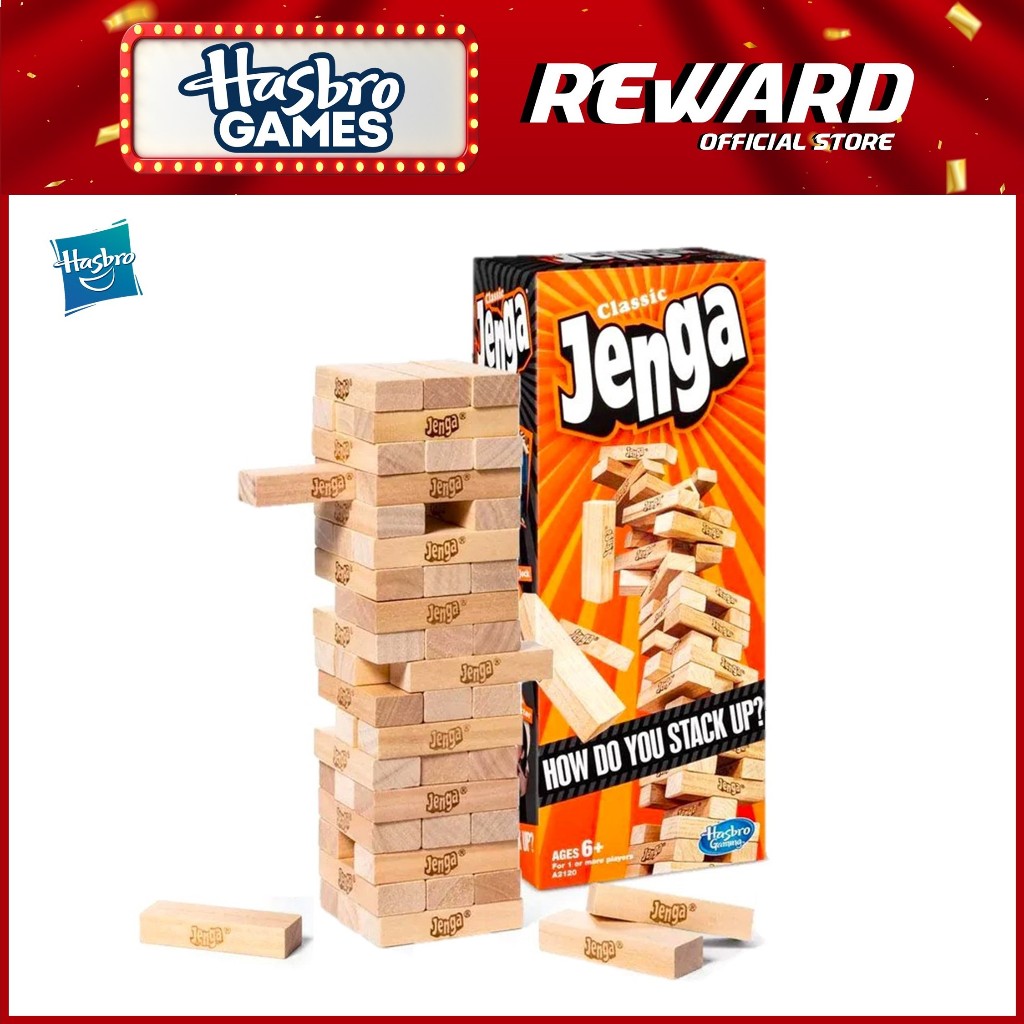 Jenga Game Classic Hardwood Block , Party Games for Ages 6+, Family ...