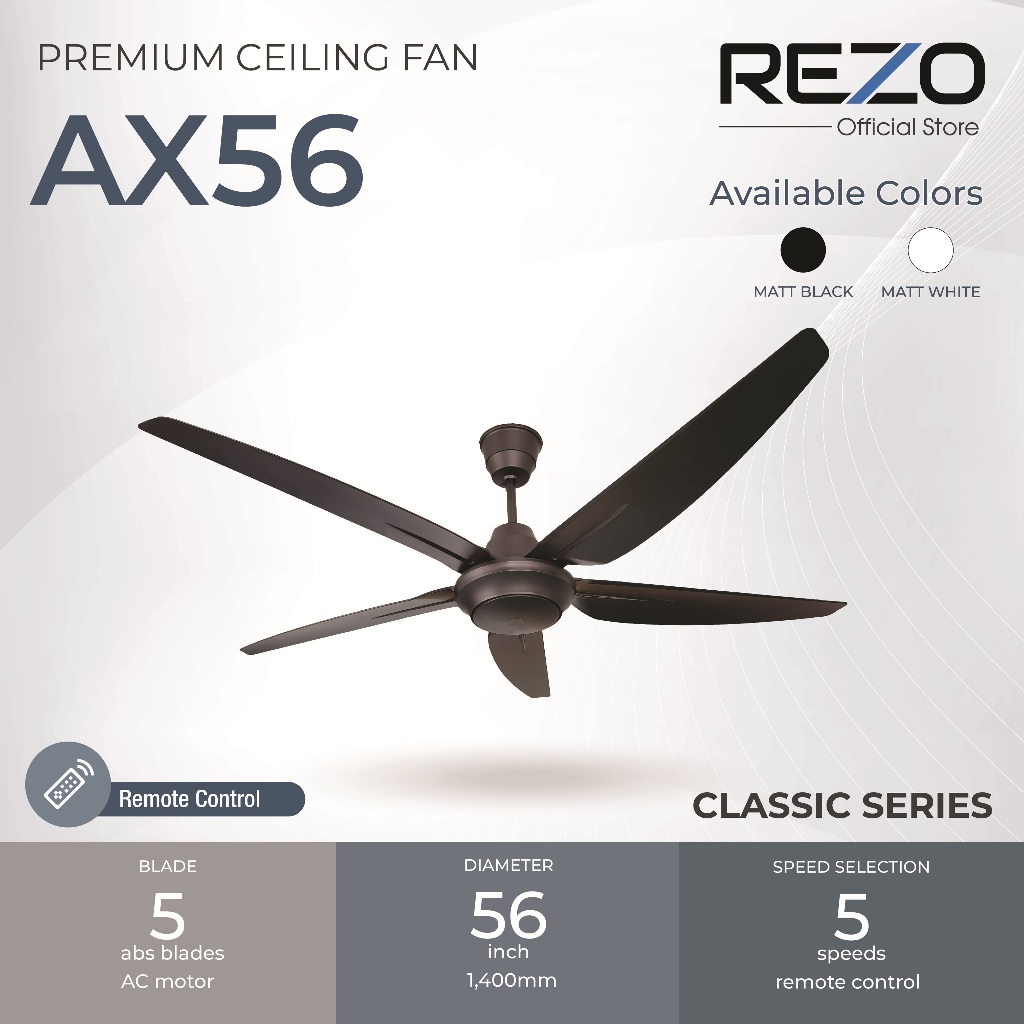 REZO Classic Series 56" 5 Blades AC Motor Ceiling Fan With Remote ...