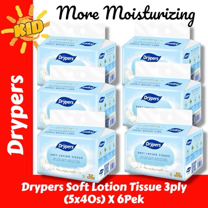 Drypers Soft Lotion Tissue (5x40’s) X 6 Pek | Shopee Malaysia