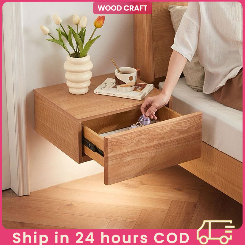 Wall Mounted Floating Bedside Table - Space Saving Nightstand with Storage Drawer Kabinet Katil ...
