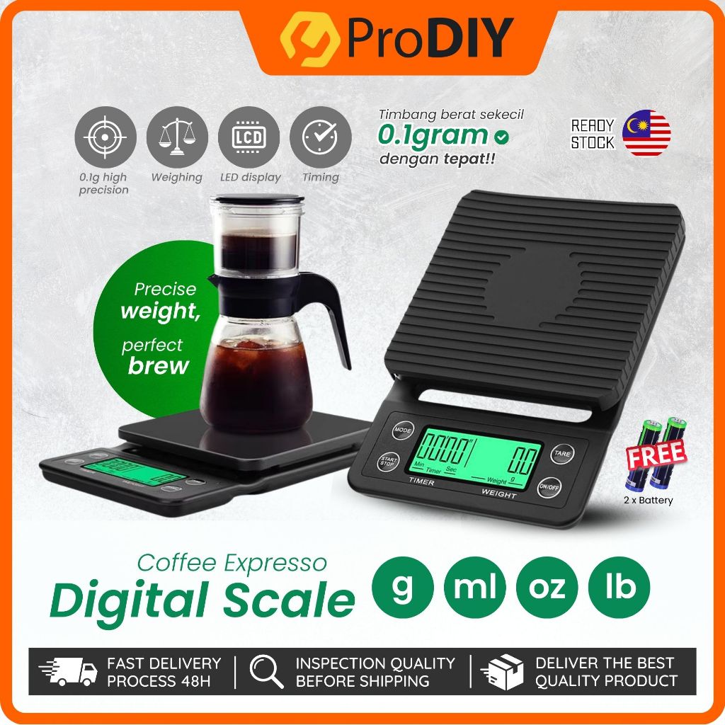 Digital Scale Espresso Coffee Scale Timer 0.1g High Precision 3000g ...