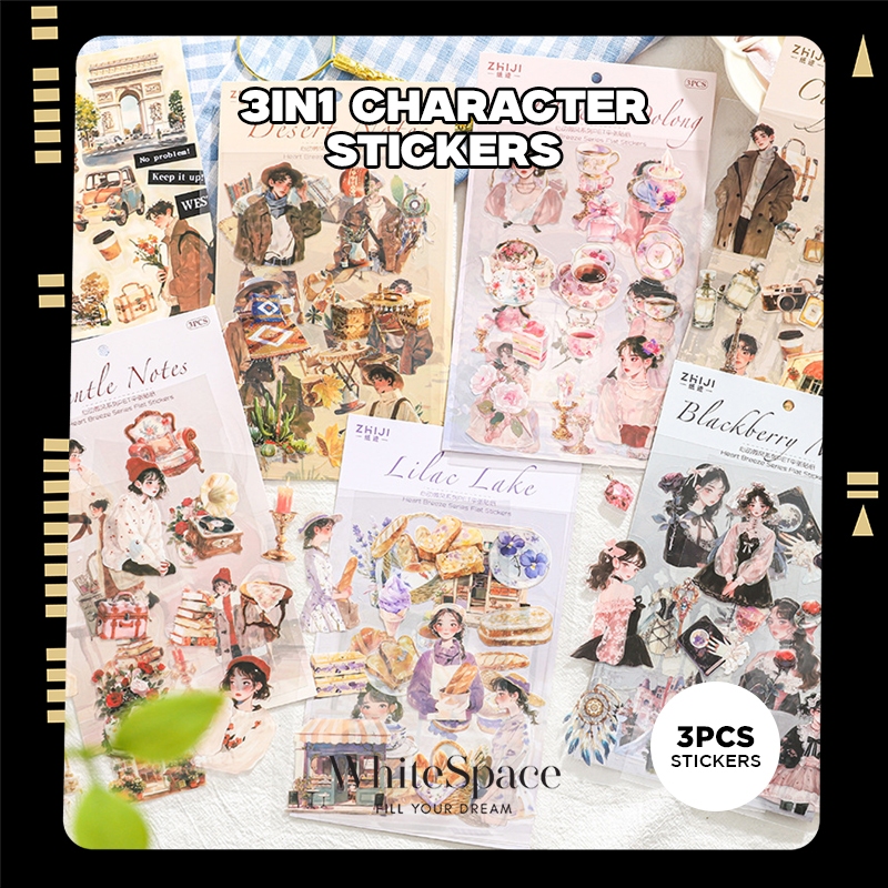 Whitesapce 3pcs Character Stickers Women Men Journal Sticker Aesthetic ...