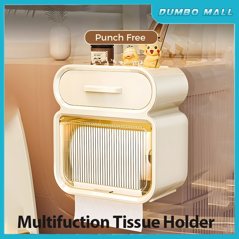 Tissue Holder Wall-mounted Paper Roll Storage Box with Drawer ...