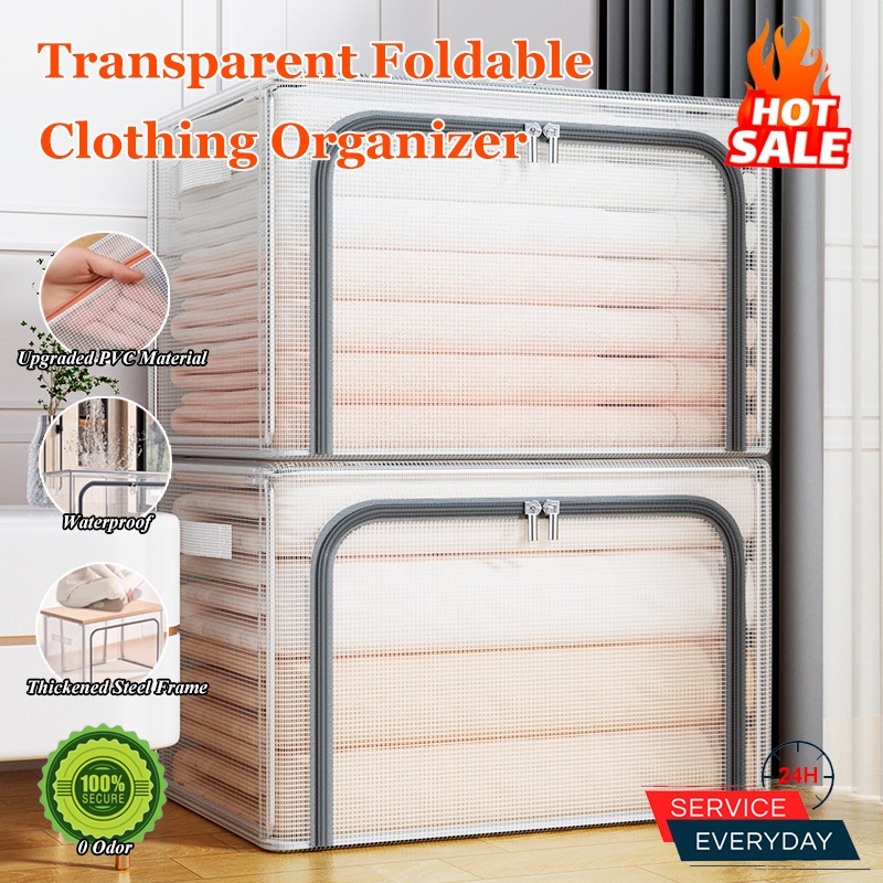 150L Large Capacity Foldable Storage Box Transparent Mesh Cloth ...