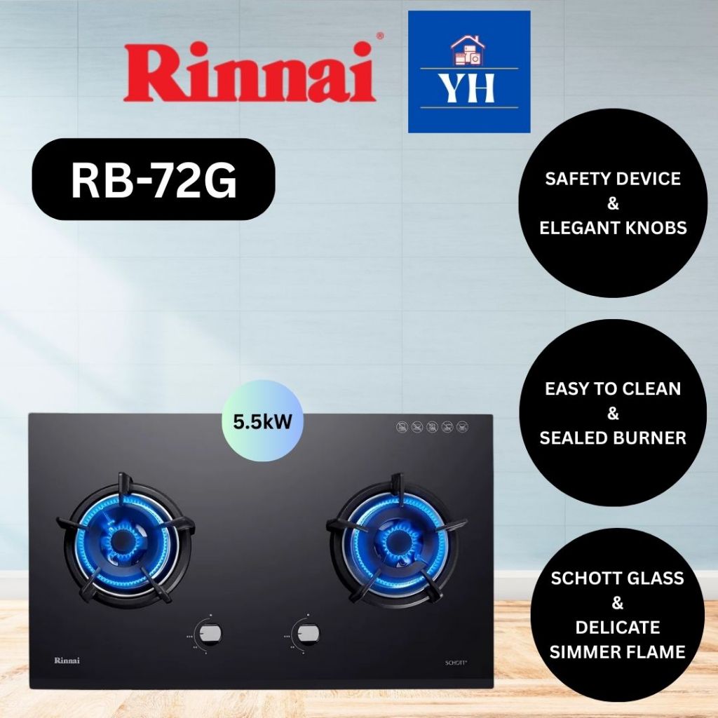 RINNAI 2 BURNER 5.5KW BUILT IN GLASS HOB RB-72G | Shopee Malaysia