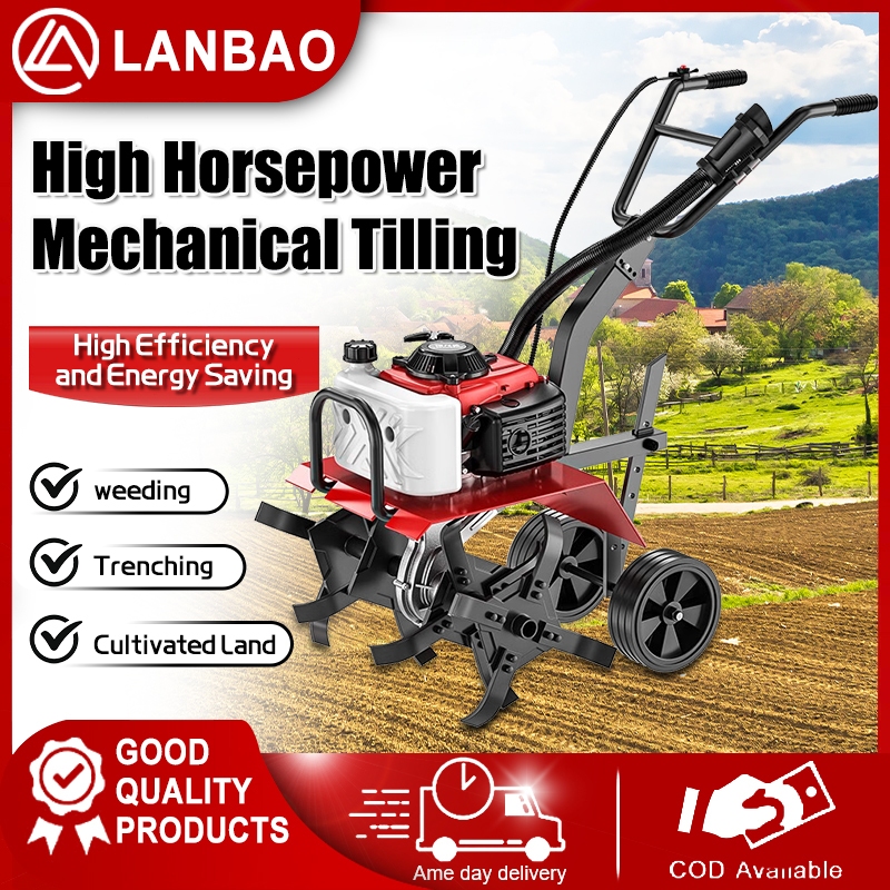 Mini Tiller Cultivator Machine 63CC 2-Stroke Heavy Duty Petrol Engine ...