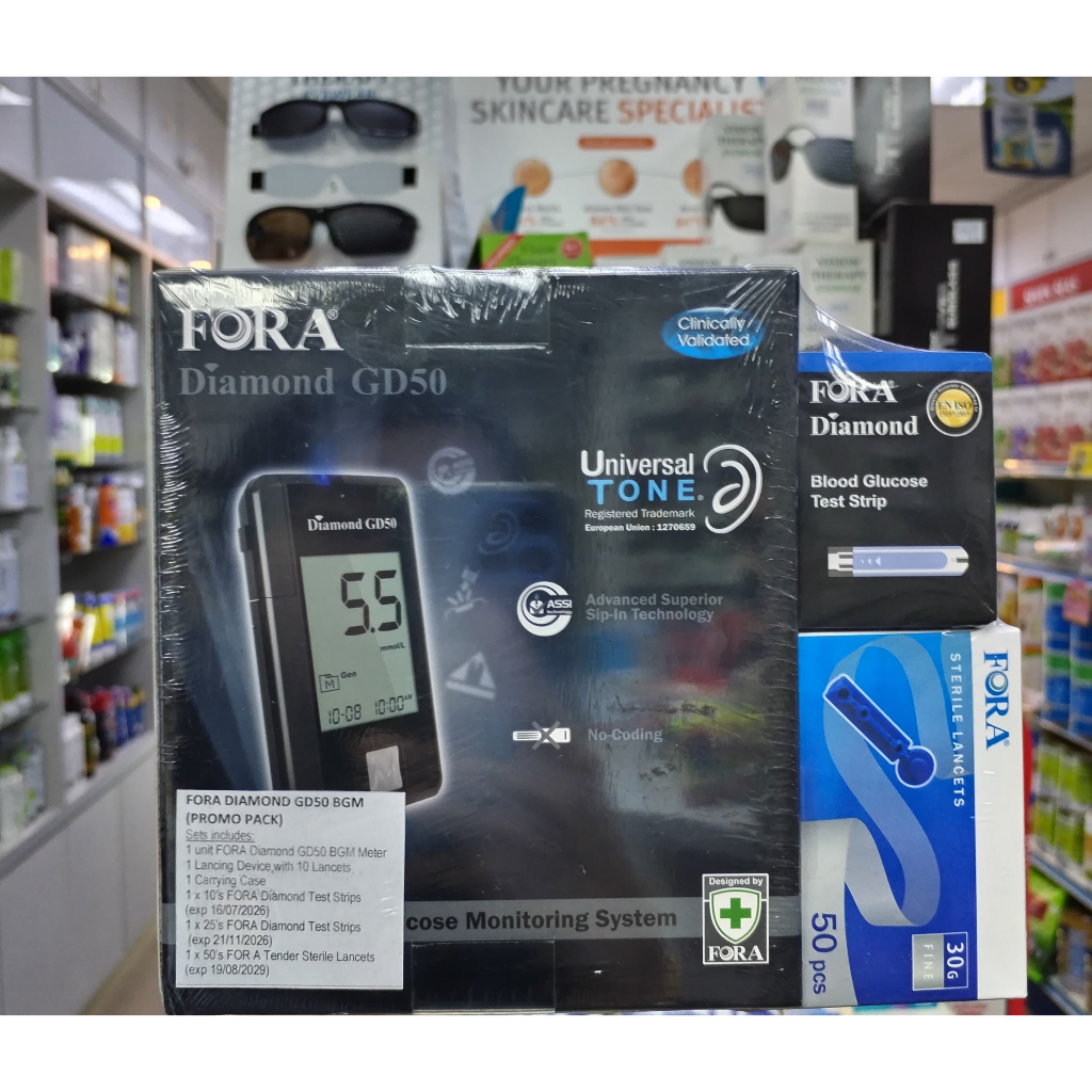 FORA DIAMOND GD50 BLOOD GLUCOSE MONITOR METER + STERILE LANCETS 50PCS ...