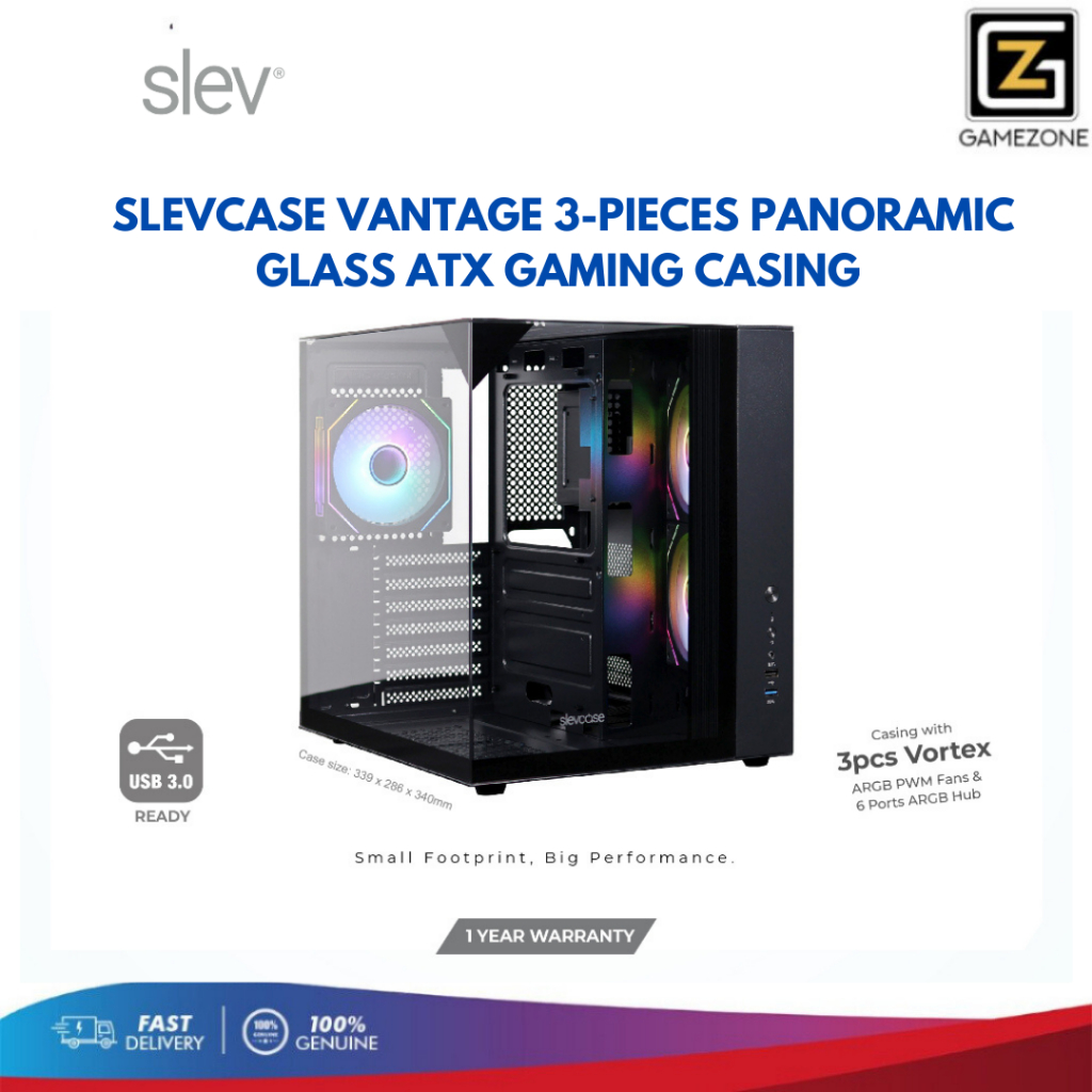 SLEVCASE VANTAGE LUXURY COMPACT ATX CASING (CASING WITH 3PCS VORTEX ...