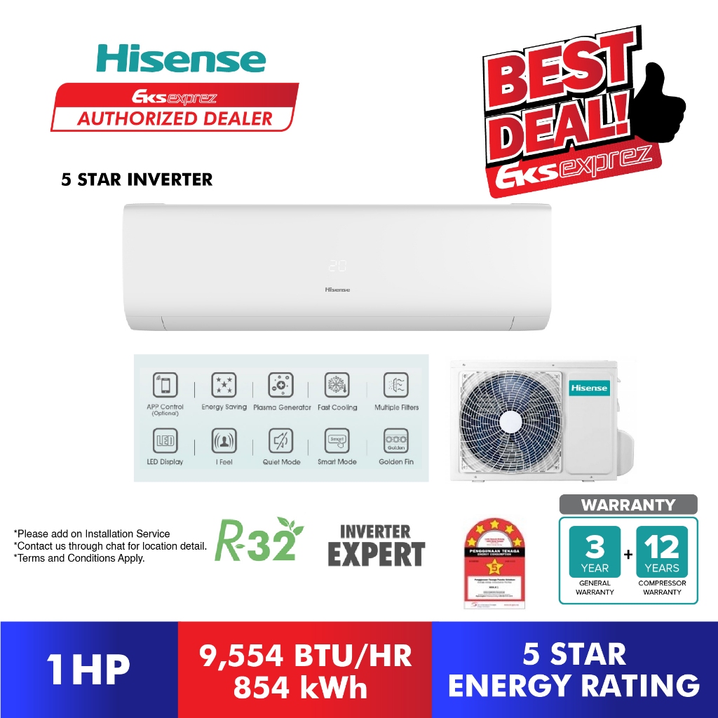 Hisense AI-Series R32 Inverter 5 Star⭐ Gold Fin Auto Clean Standard ...