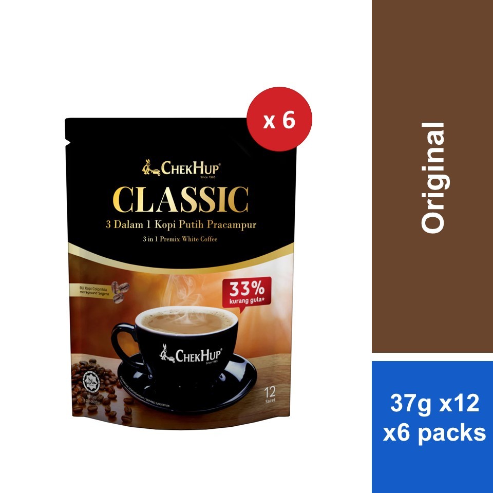 [Bundle of 6] Chek Hup 3 in 1 Classic White Coffee 37g x 12s | Shopee ...