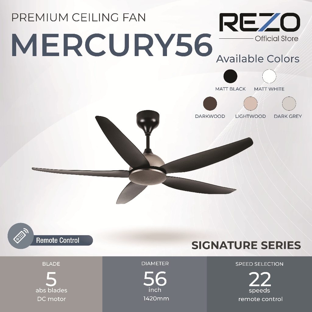 REZO Signature Series 56" 5 Blades DC Motor Ceiling Fan With Remote ...