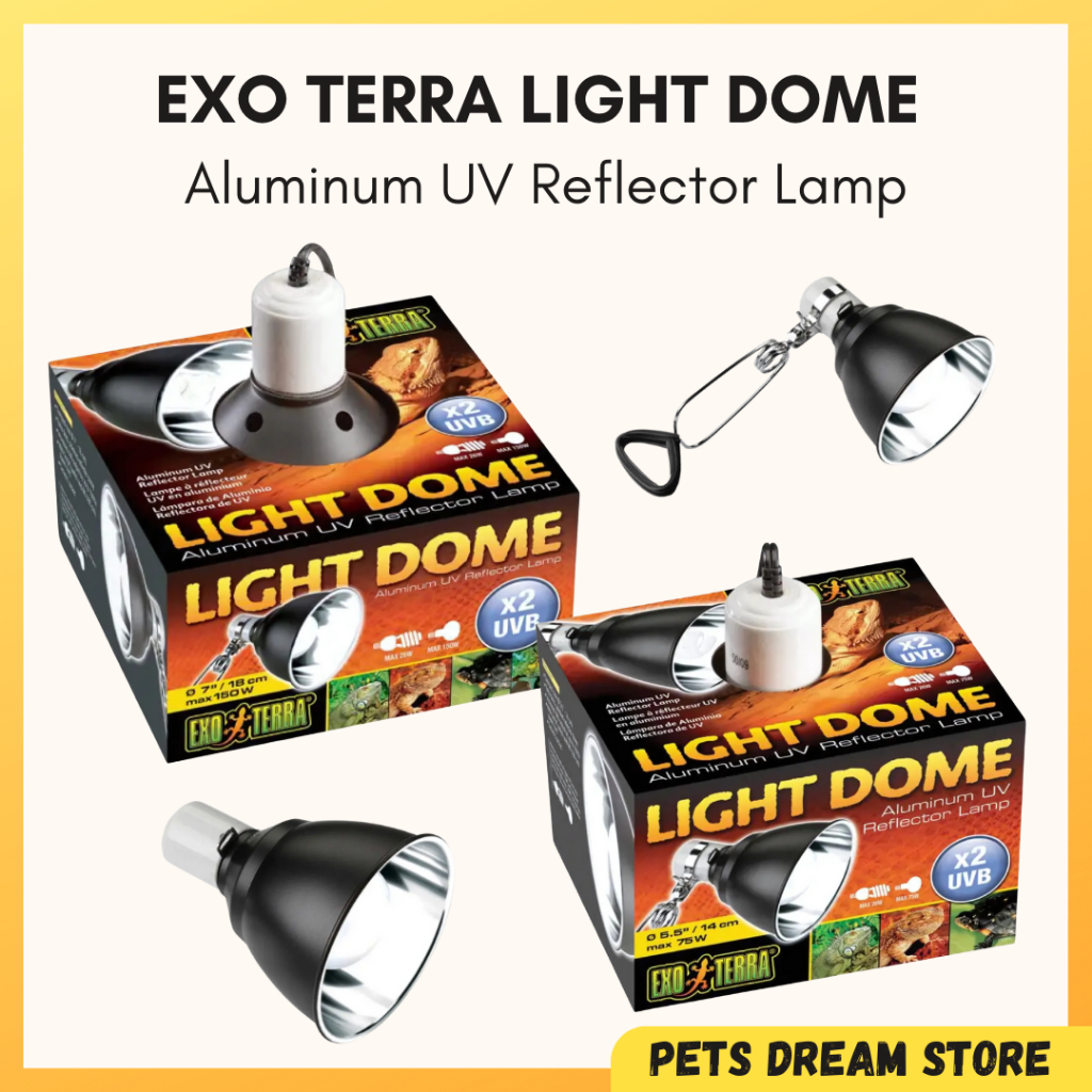 Exo Terra Aluminium Reptile Light Dome double x2 UVB fixture light bulb UVA lamp dome reflector ...