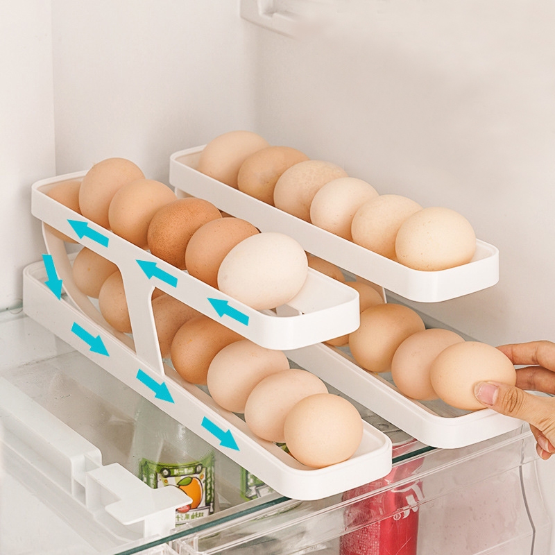MOMO HOME 🏠 2 Layer Auto-Rolling Egg Rack Holder Rolldown Refrigerator ...