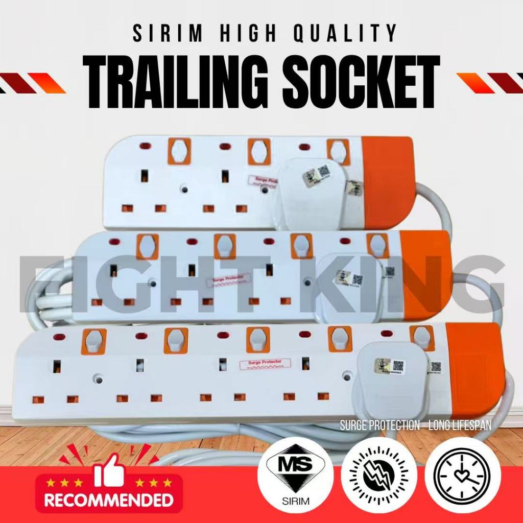 🔥SIRIM🔥White/Orange Serious Extension Plug 2/5 METER 2G,3G,4G,5G Trailing Socket 1.25MM X 3C ...