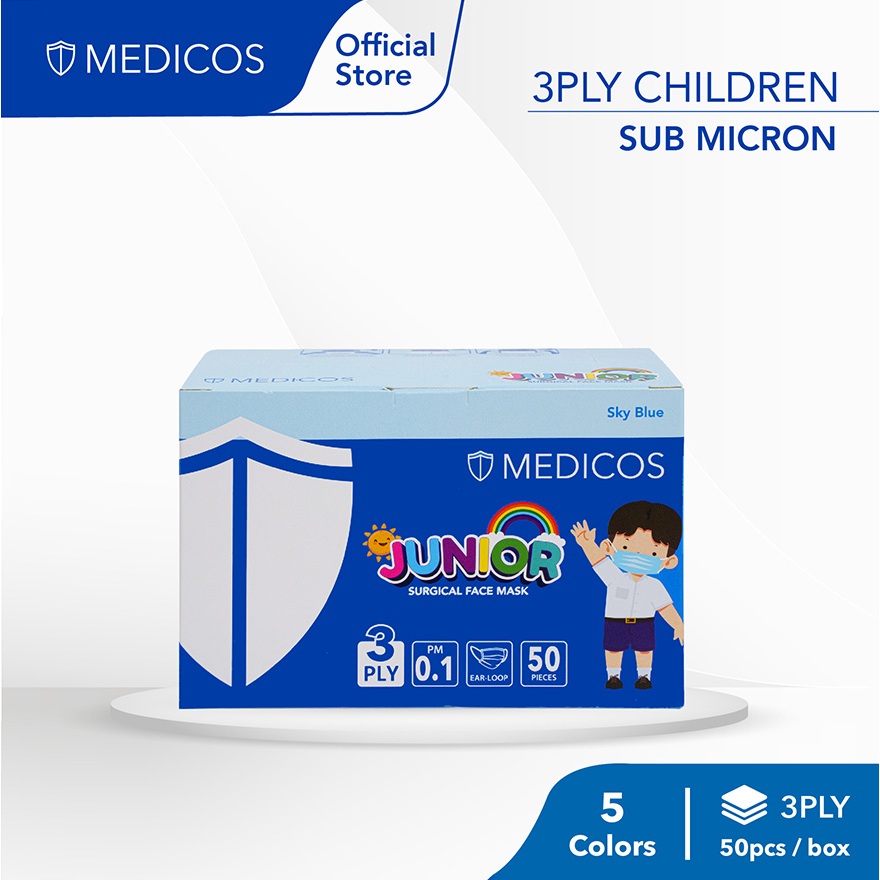 MEDICOS 3ply Junior Sub Micron Surgical Mask (Assorted Color)- 1 Box ...