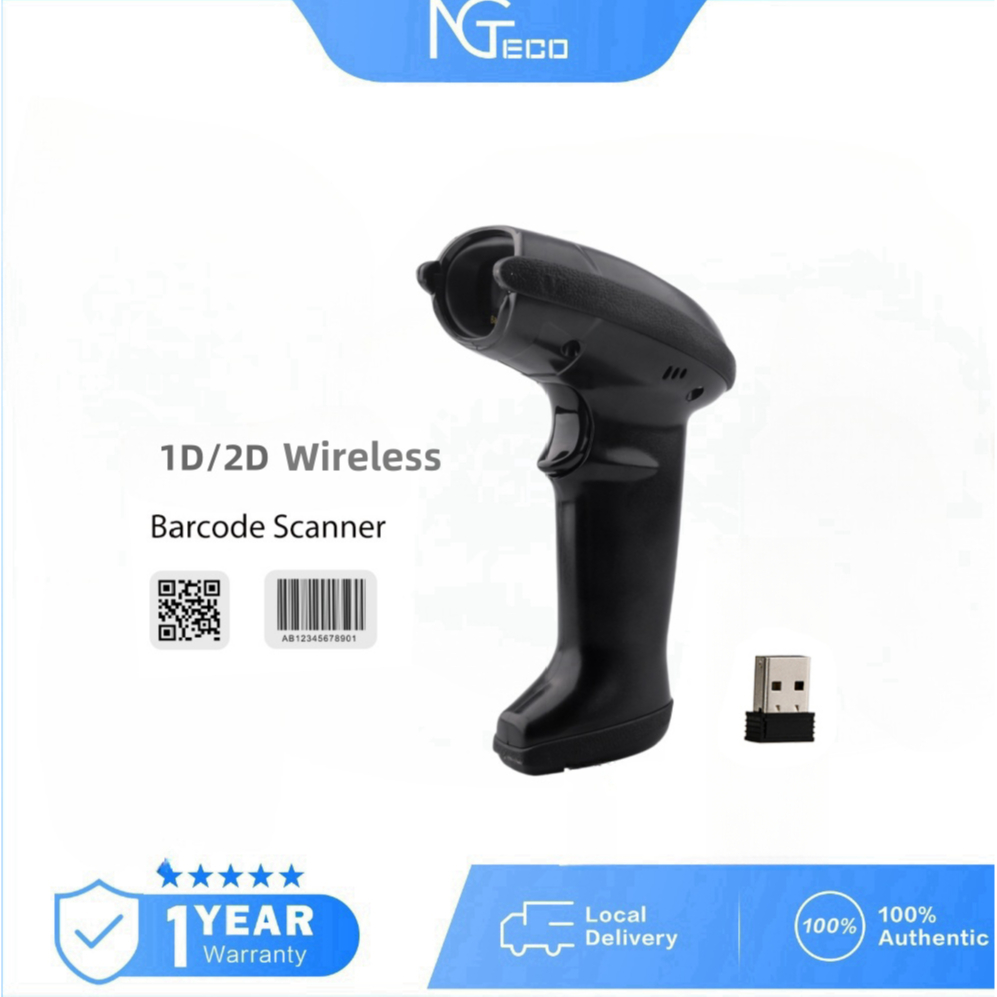 NGTeco 1D/2D Barcode Scanner Handheld USB Wireless Rechargeable ...