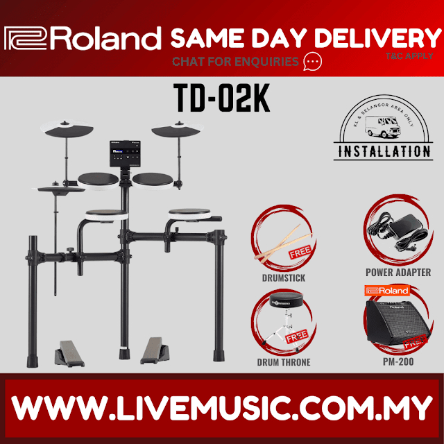Roland TD-02K V-Drums Electronic Drum Kit With RH5 Headphone, Drum Throne And Drumstick ( TD 02K ...