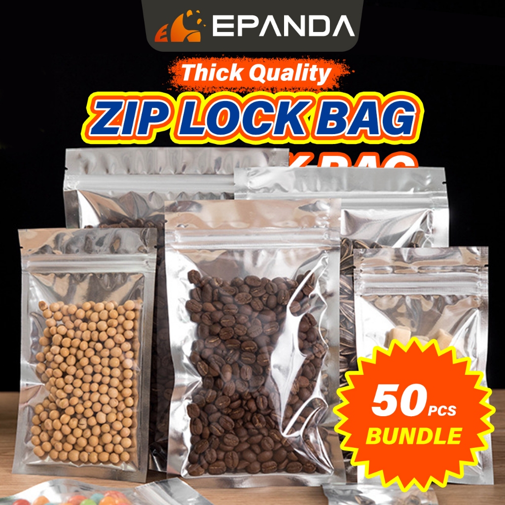 50pcs Aluminium Foil Zip Lock Bag Transparent Food Pouch Bag Packaging ...
