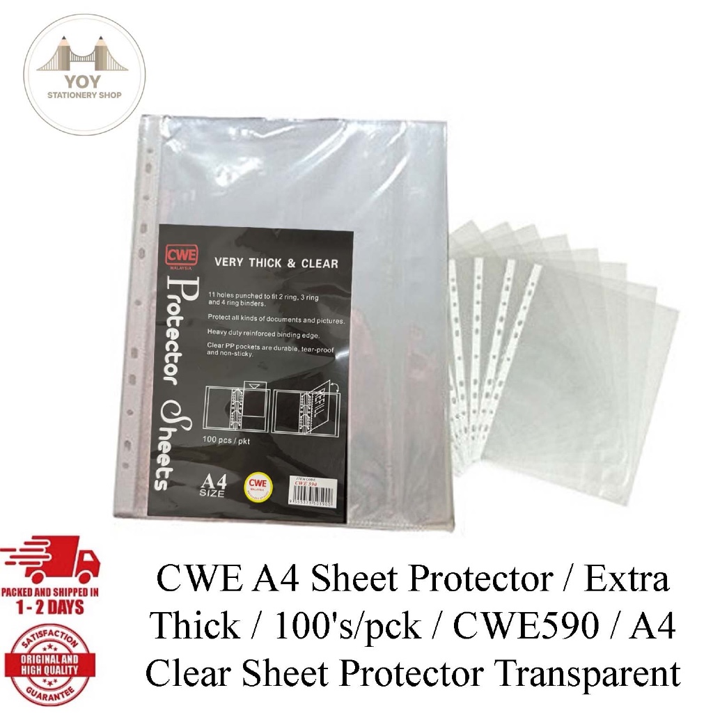 CWE A4 Sheet Protector / Extra Thick / 100's/pck / CWE590 / A4 Clear ...