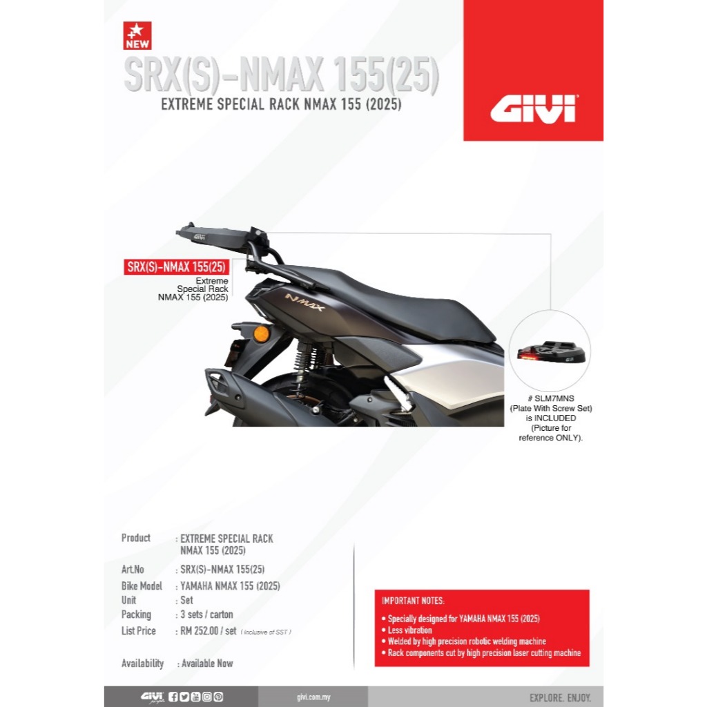 Givi Rack SRX(S) Yamaha Nmax ABS 155 V3 2025 Special Advance Rack Givi ...