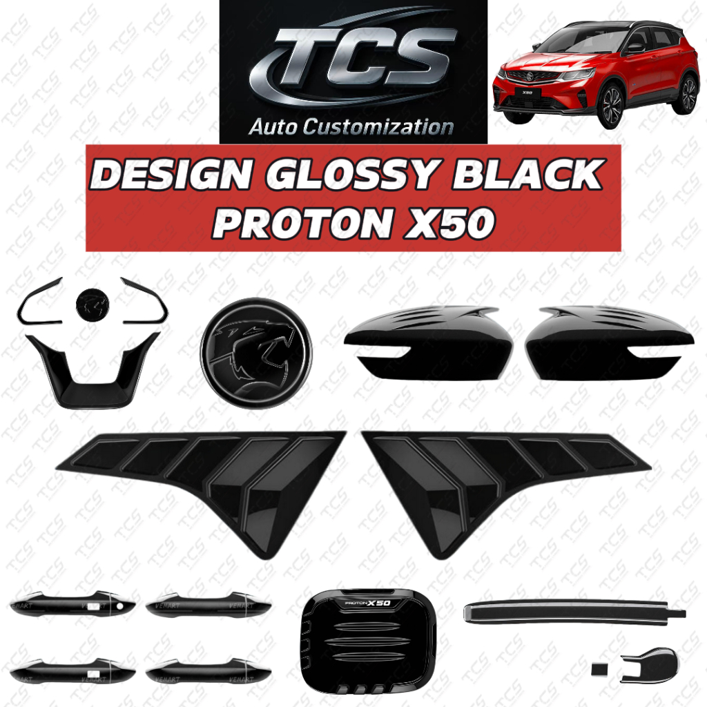 TCS PROTON X50 CAR GLOSSY BLACK INTERIOR EXTERIOR FRAME COVER GARNISH ...