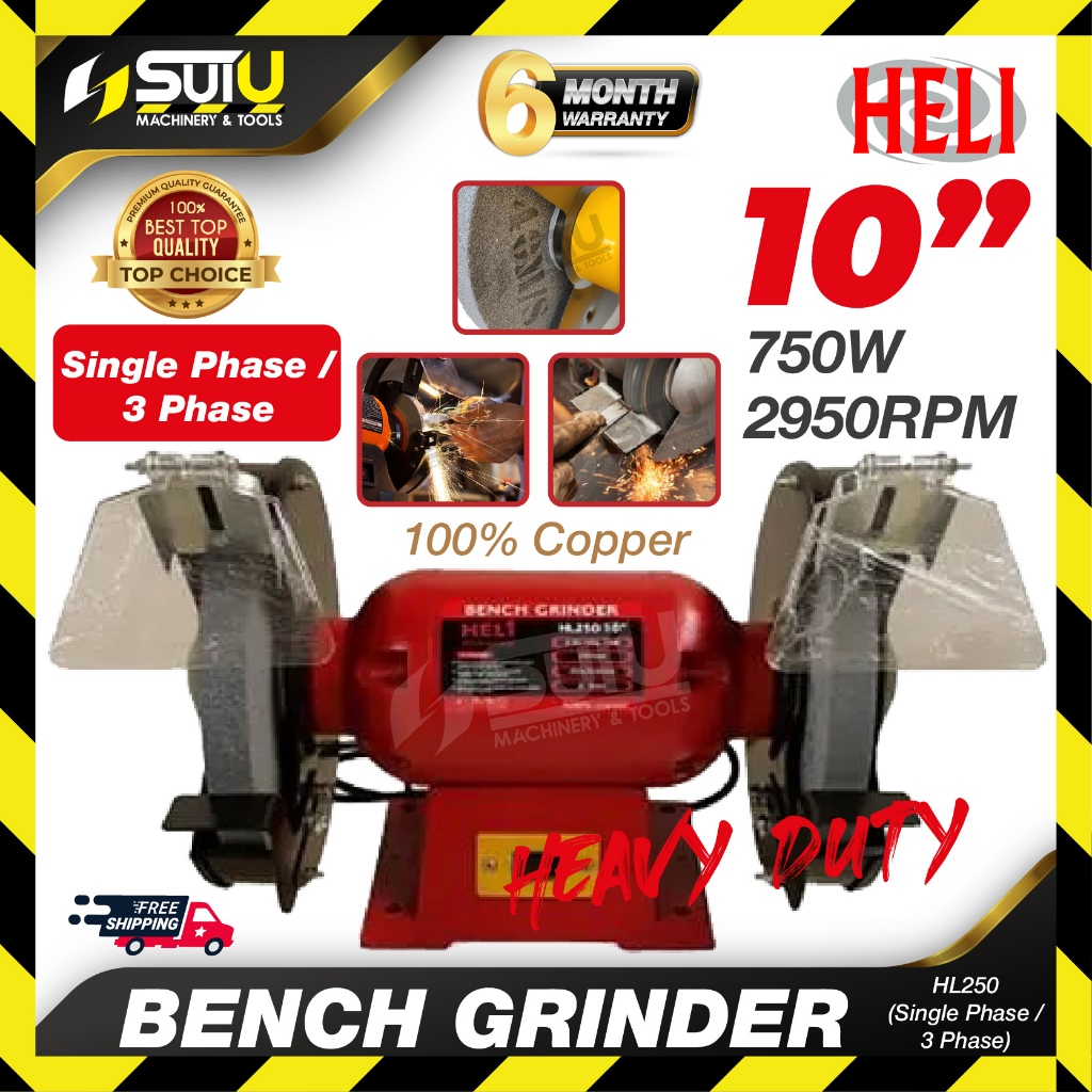 【SINGLE / THREE PHASE】HELI HL250 10" Bench Grinder 750W 2950RPM (240V ...