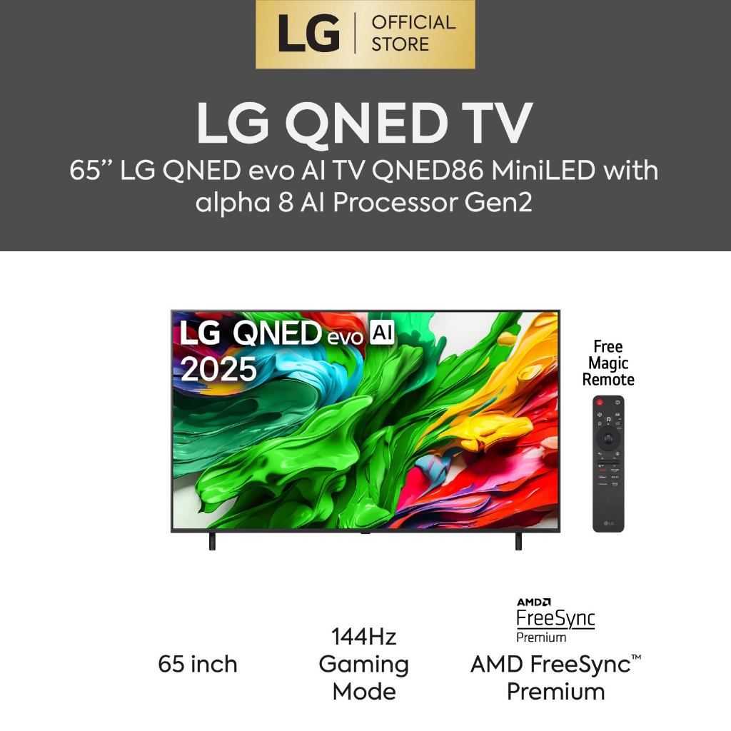 65 inch LG QNED evo AI TV QNED86 MiniLED 144Hz Gaming Mode* Dolby ...