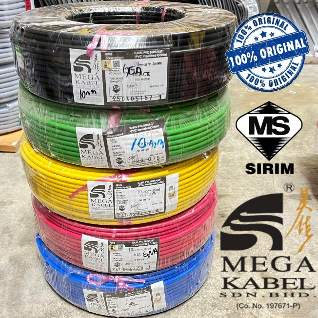 SIRIM + 100% PURE COPPER MEGA KABEL 10MM PVC Insulated Cable [1 Roll ...