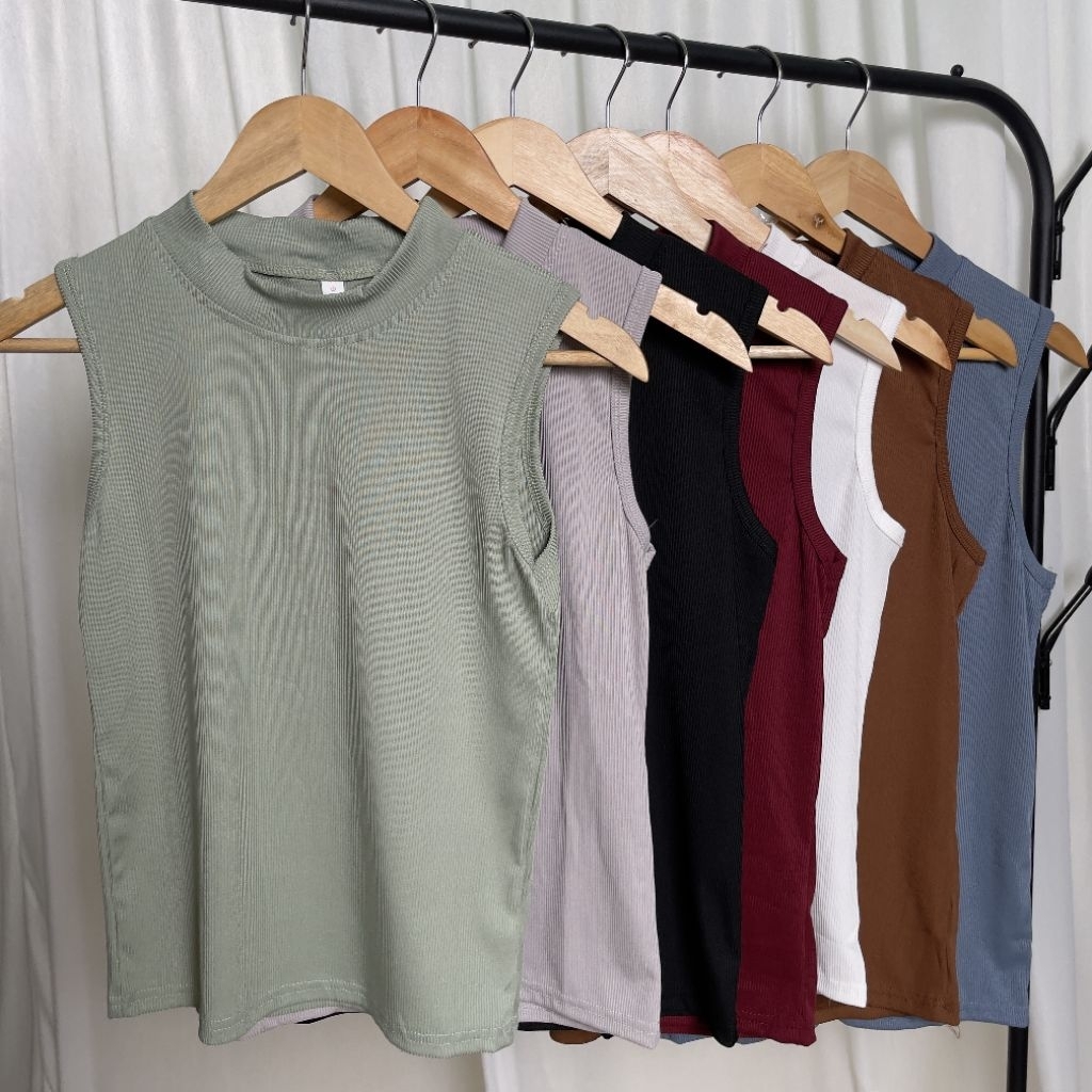 Korean Women Sleeveless Singlet Inner Crop Top Shirt Thread Singlet ...