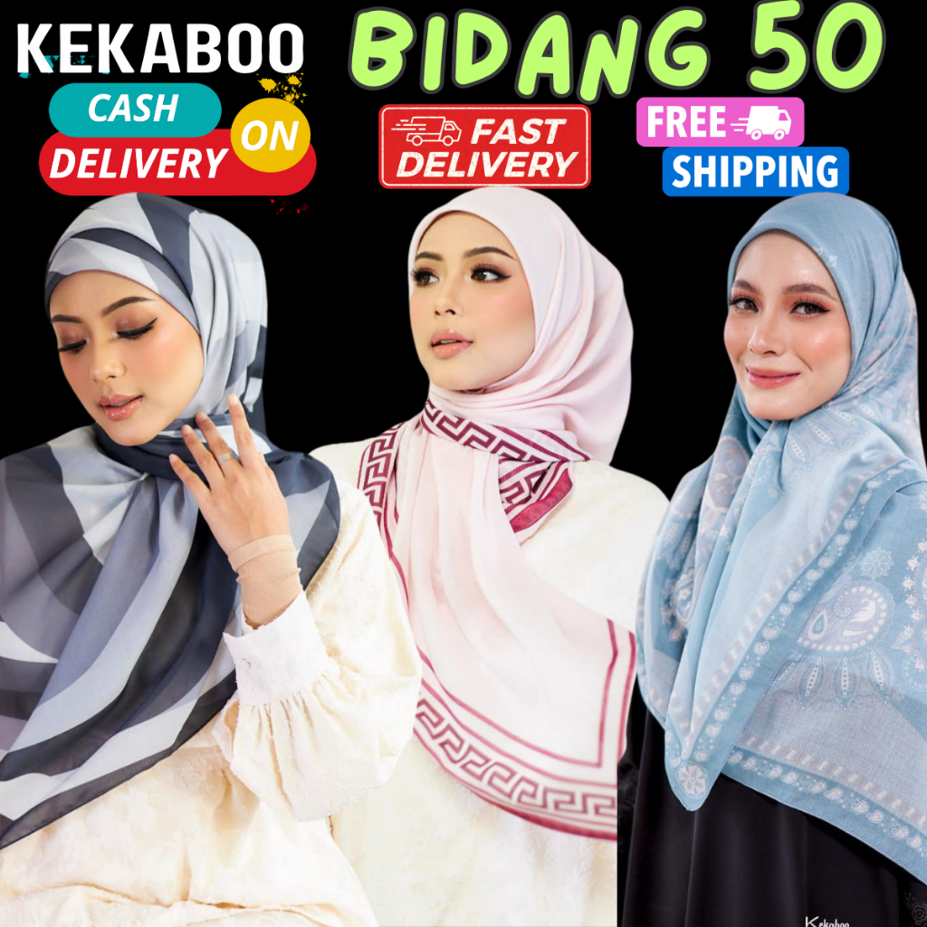 KEKABOO BIDANG 50 Tudung Bawal Cotton Bercorak Eksklusif Tudung Bidang ...