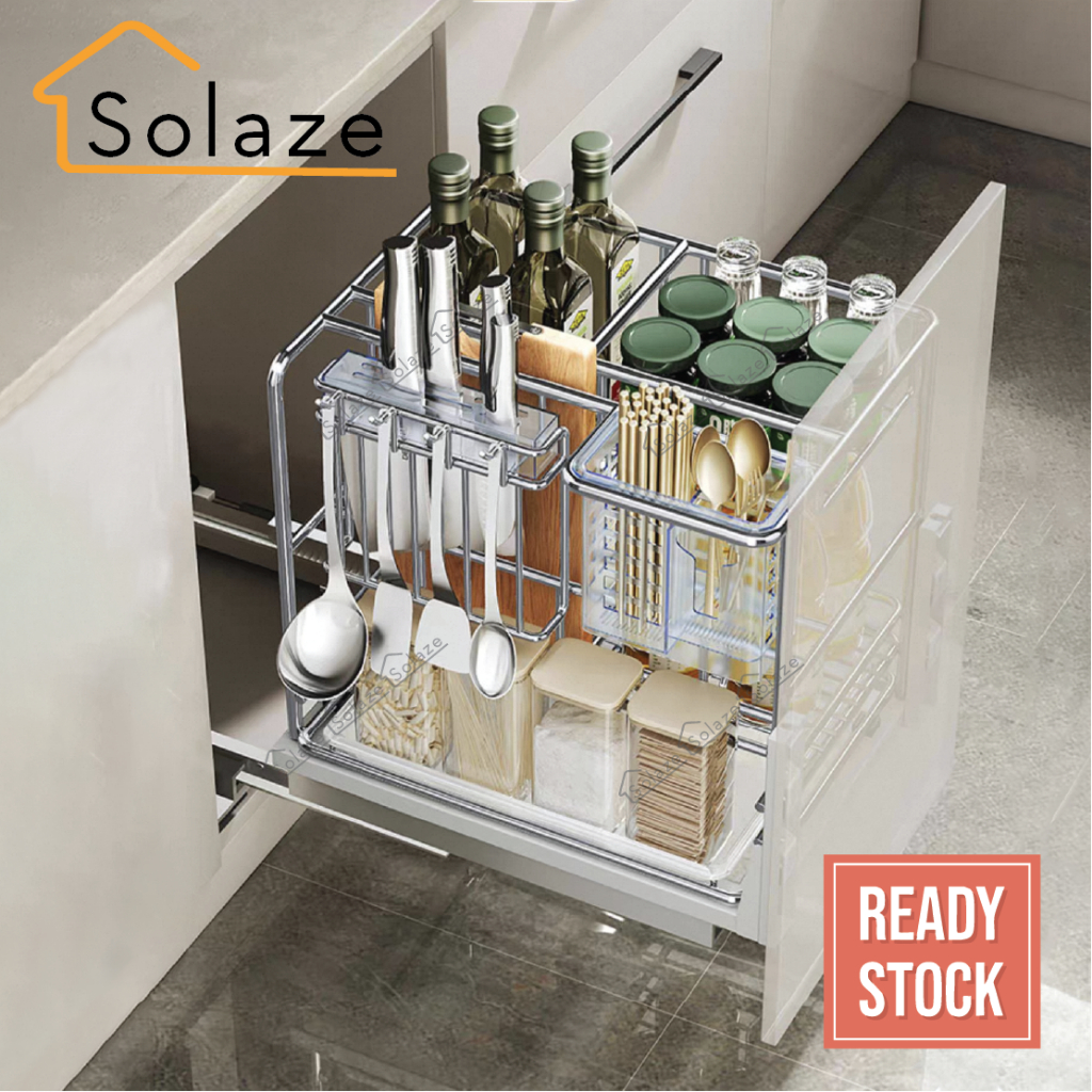 Solaze Pullout Basket Kitchen Stainless Condiment Dish Rack Cabinet ...