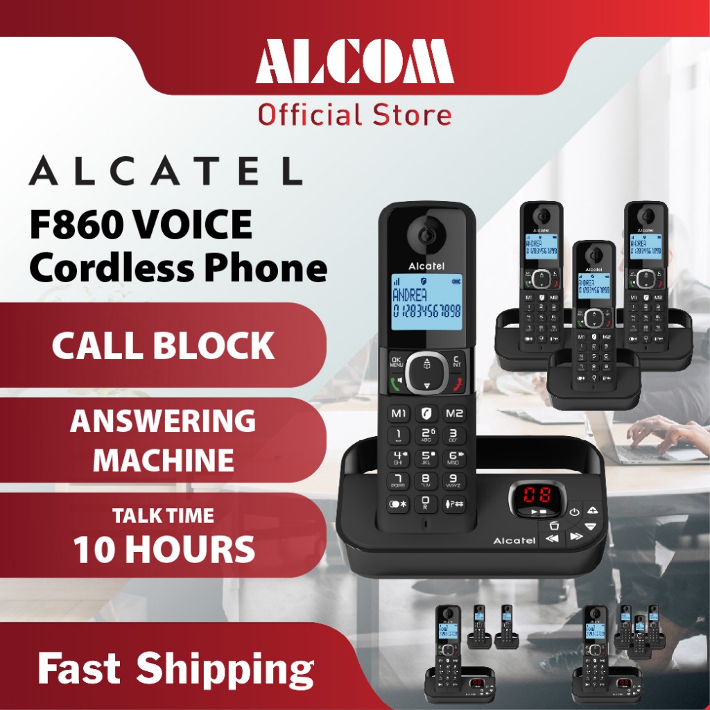ALCATEL F860 VOICE TRIO / QUAD Cordless Phone with 3 or 4 Telephone Handsets & Digital Answering ...