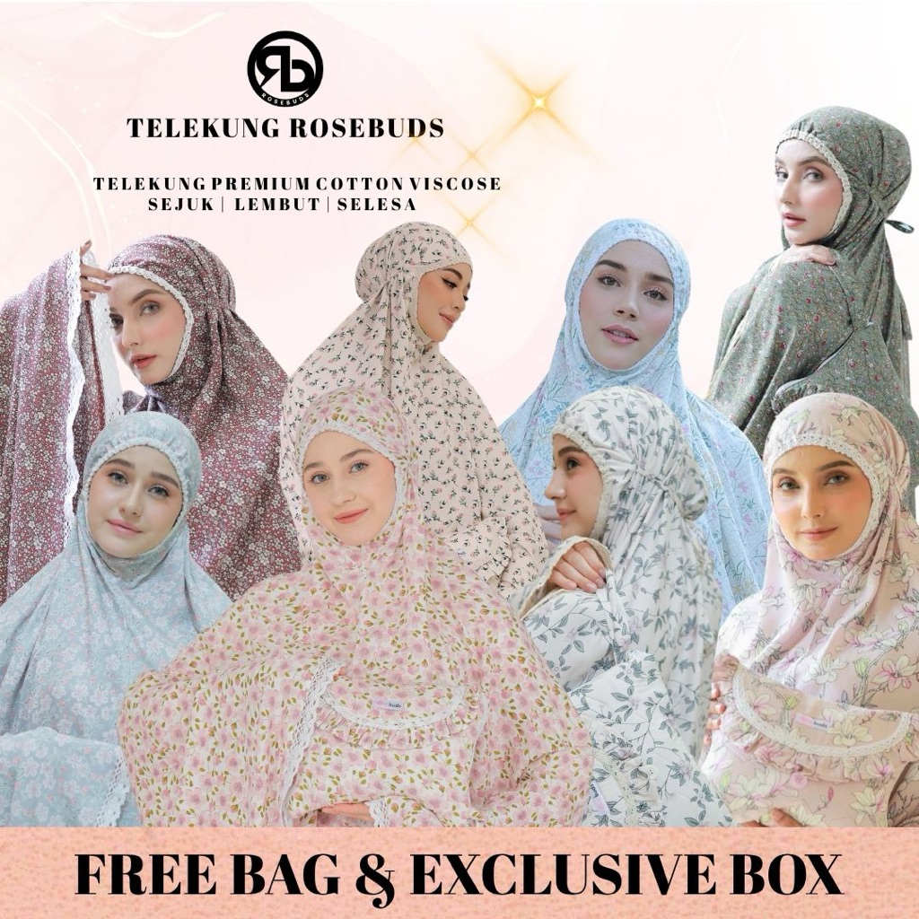 Telekung Sejuk ROSEBUDS Premium Cotton Viscose - Free Bag, Gift Box ...
