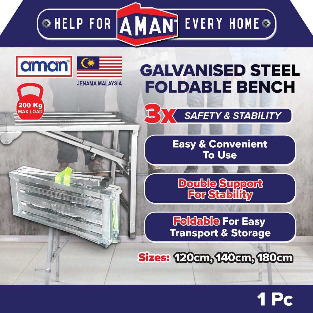 AMAN Galvanised Steel Foldable Stool Portable Work Bench Tangga Lipat ...
