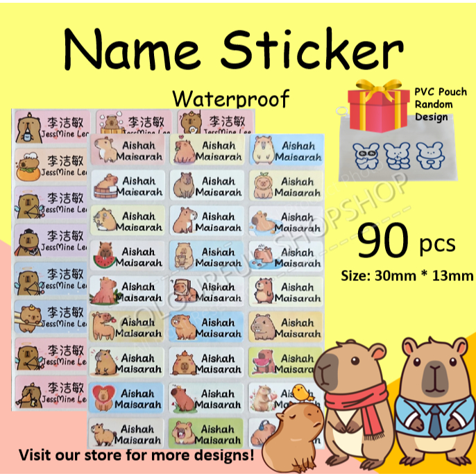 M Size - 2 Designs Capybara Name Sticker custom made for kids ...