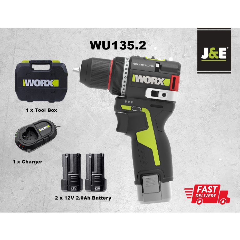 NEW MODEL WORX PROFESSIONAL WU135 50N.m 12V 2.0 AH Battery Brushless ...