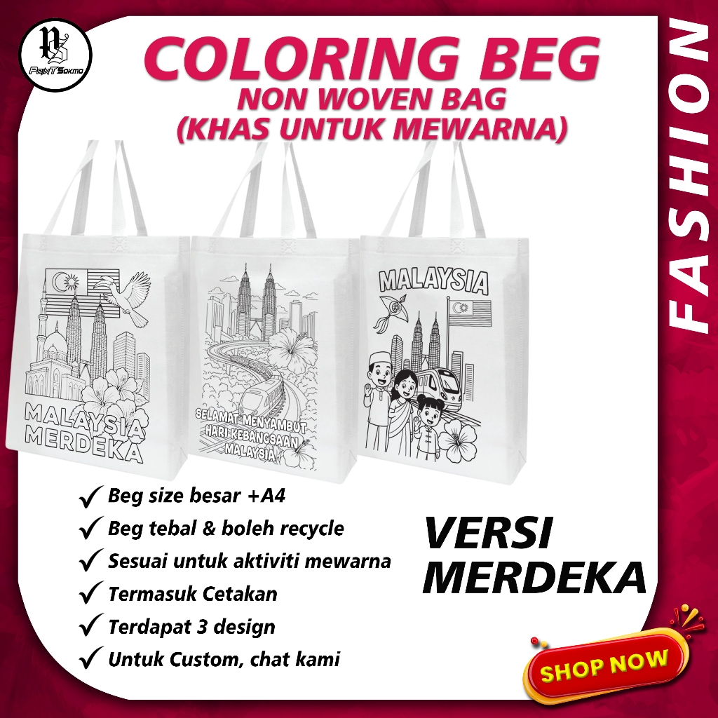 Merdeka Non Woven Beg Coloring Kids DIY Khas untuk aktiviti mewarna ...