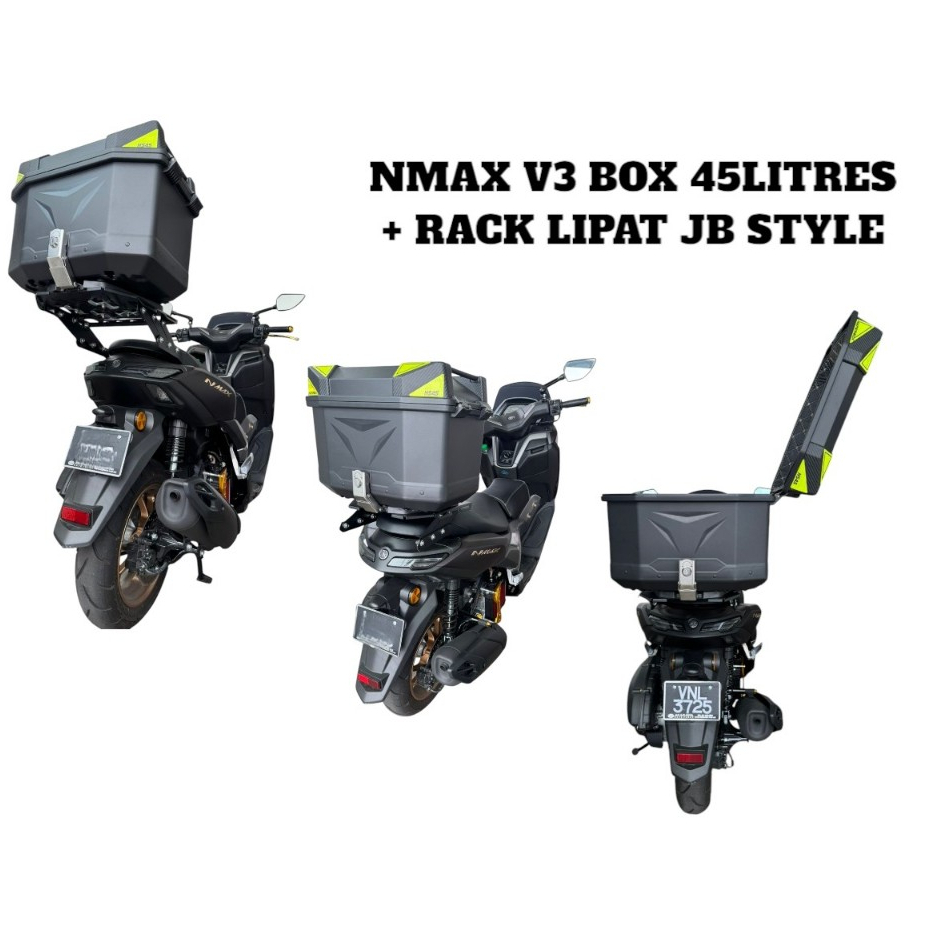 NMAX V3 TURBO NMAX V1 V2 45 LITRE HYPER BOX SET JB-STYLE RACK LIPAT 3 ...