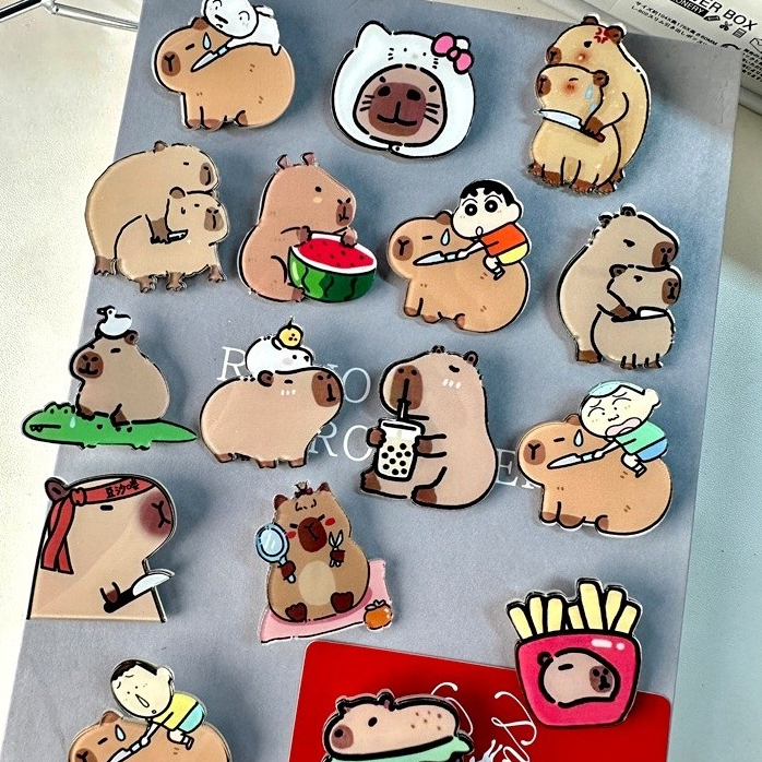 Cute Capybara brooch Cartoon acrylic badge Comel Aquarius Brochure ...