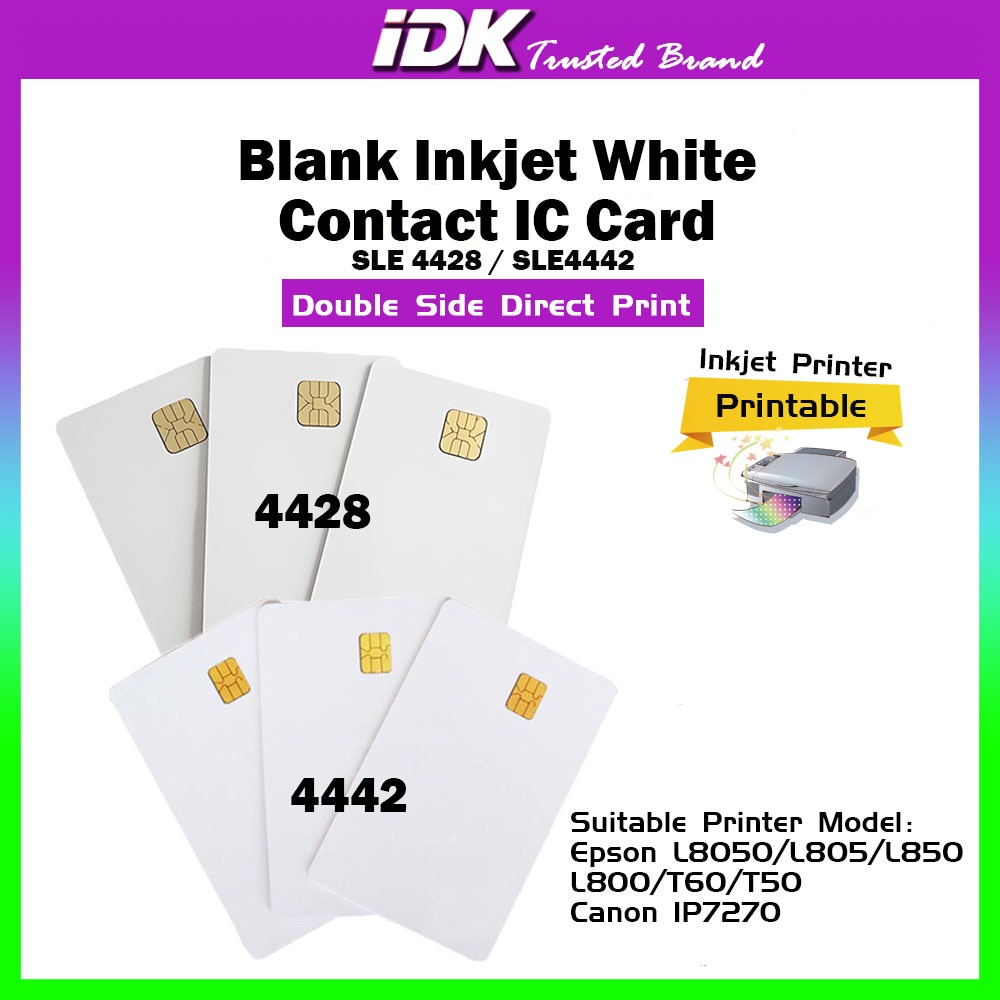 Blank Inkjet White Contact IC Card SLE4442 4428 Chip Blank Smart Card ...