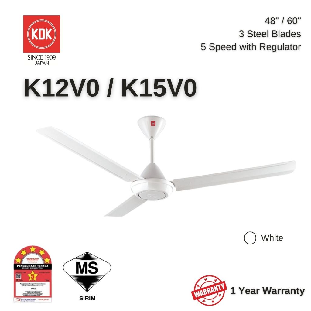 KDK K15V0/K12V0 Regulator Ceiling Fan 60"/48" (White) | Shopee Malaysia