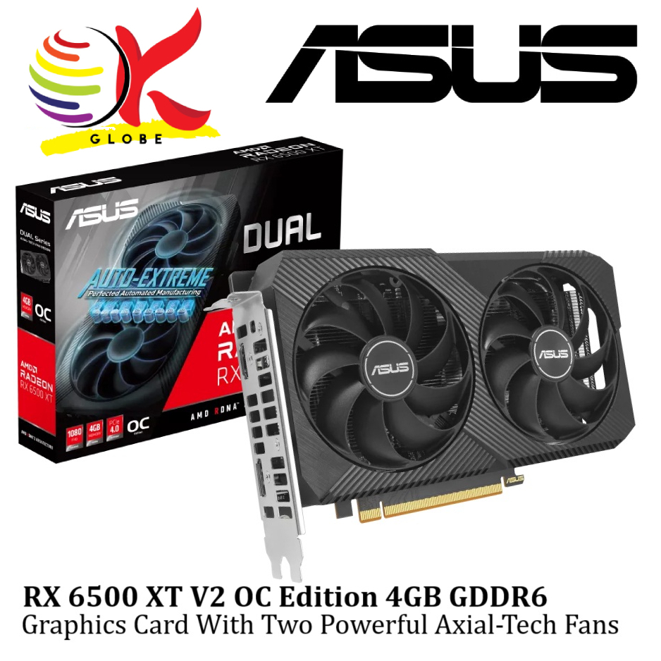 ASUS AMD DUAL RADEON RX 6500 XT V2 OC EDITION 4GB GDDR6 64BIT GRAPHICS CARD WITH AXIAL TECH FAN ...