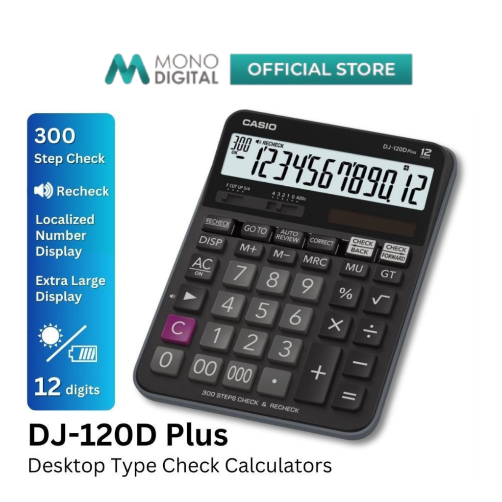 CASIO DJ-120D PLUS DESKTOP TYPE CHECK CALCULATOR WITH 300 STEPS CHECK, RECHECK WITH SOUND ASSIST ...