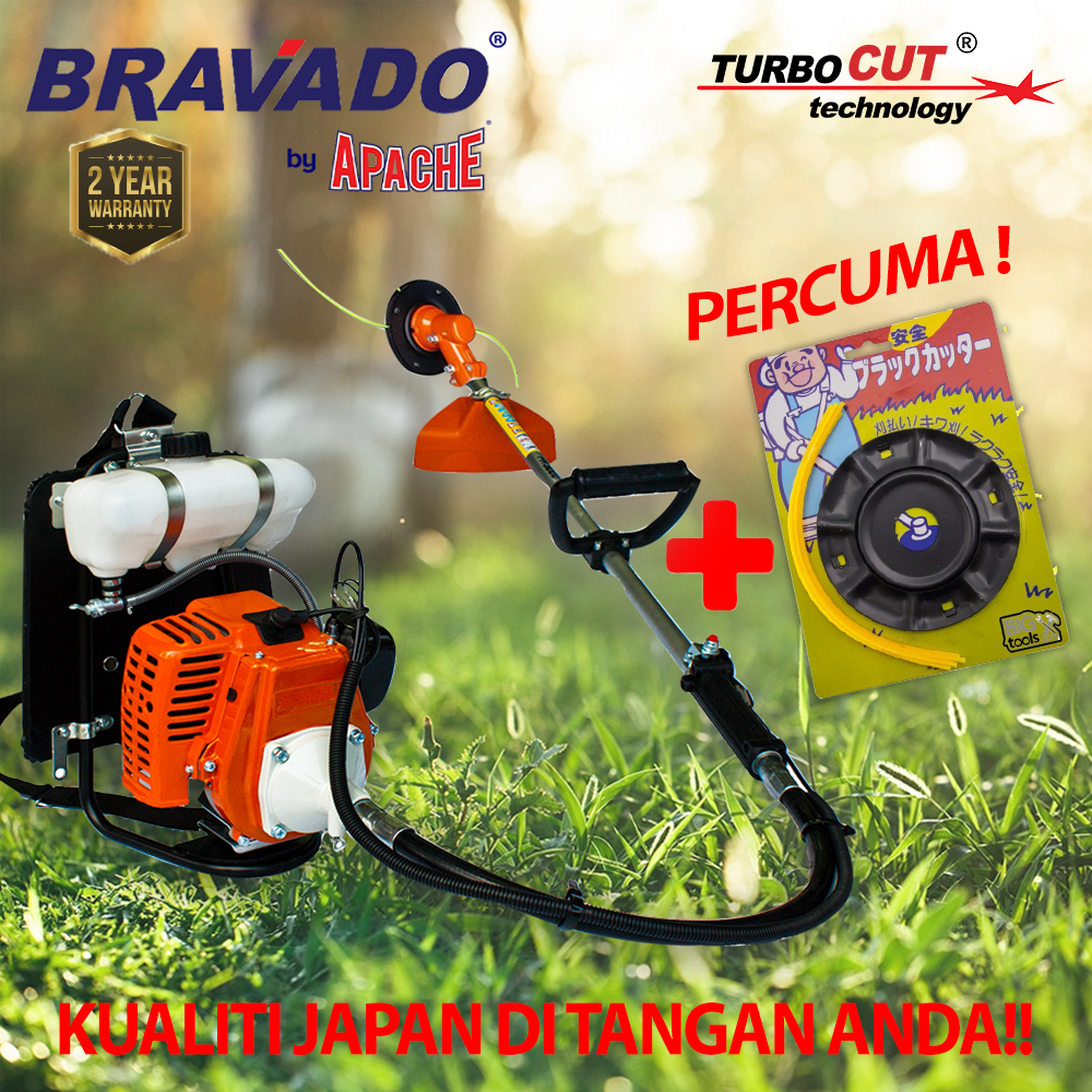 WISEN/AVITA/APACHE/BRAVADO TurboCUT BG328 Backpack Brush Cutter Mesin Rumput Kebun 32.8cc Lasak ...