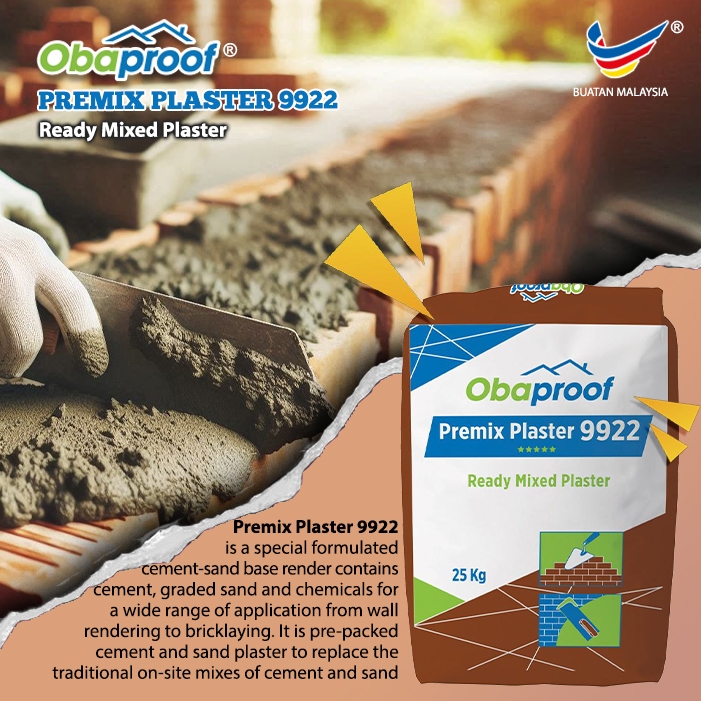 OBAPROOF PREMIX PLASTER 9922 READY MIXED PLASTER SIMEN SIAP CAMPUR WALL ...