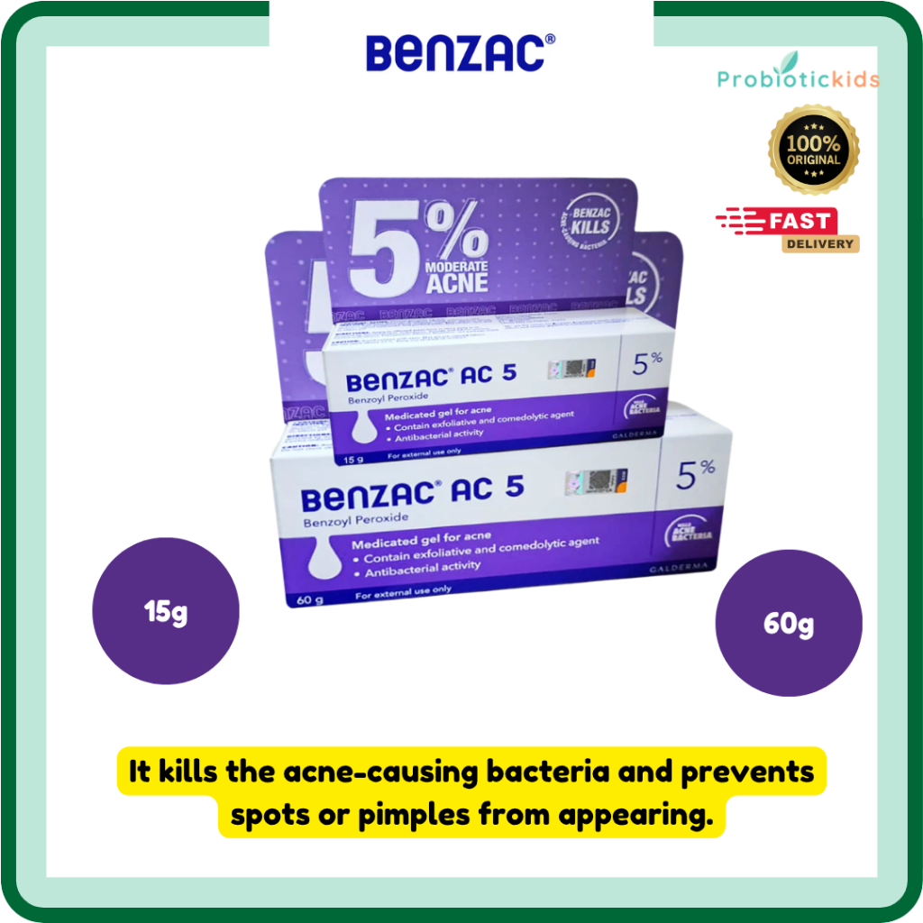 BENZAC Moderate Acne Gel 5% | 15g/60g | EXP: 10/26 | Acne-prone skin ...