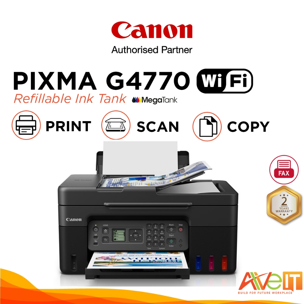 Canon PIXMA G4770 AIO A4 Printer (Print/Scan/Copy) Wireless Refillable ...