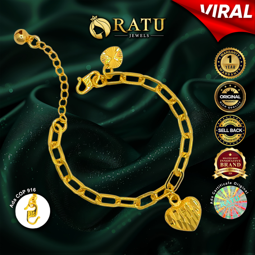 Rantai Tangan (8.87g) Emas RATU Paper Clip 16cm+4cm Adjustable Daily ...