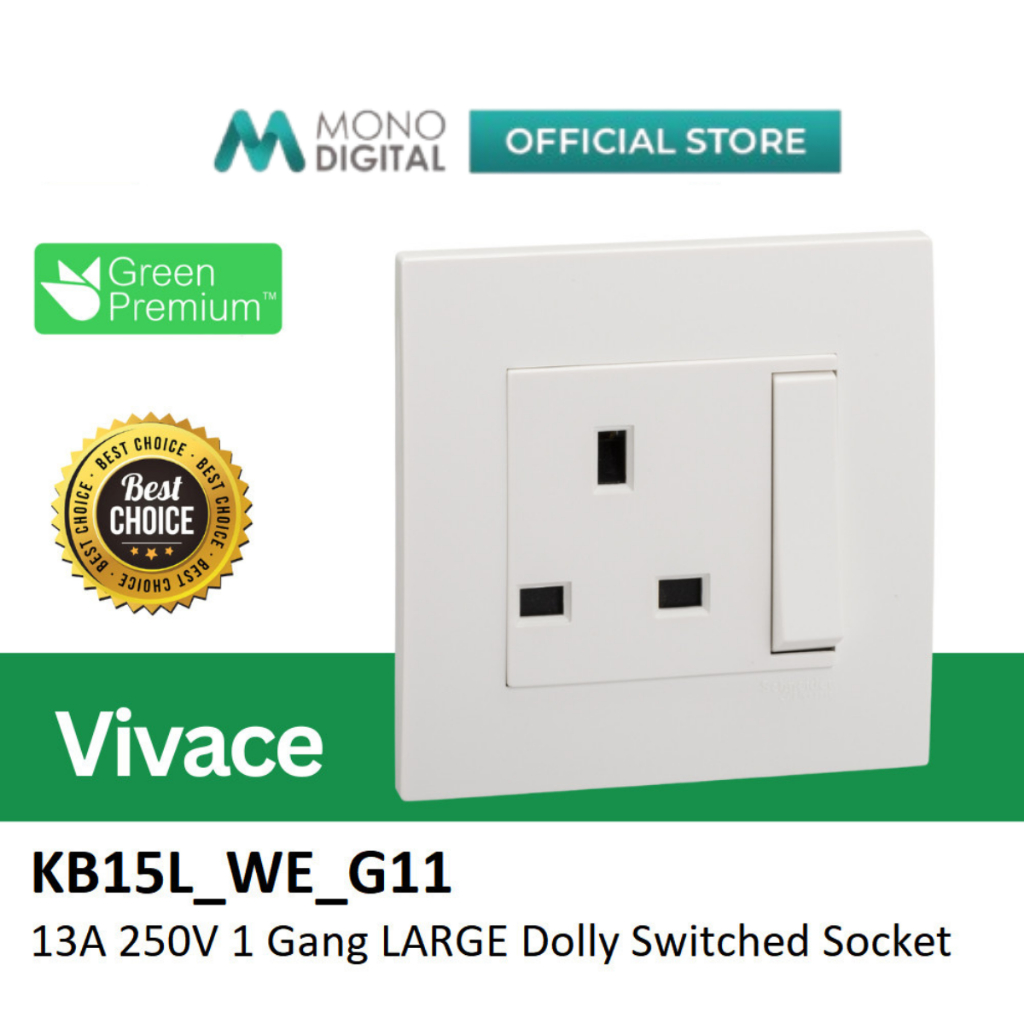 SCHNEIDER ELECTRIC VIVACE SERIES 13A 250V 1 GANG LARGE DOLLY SWITCHED ...